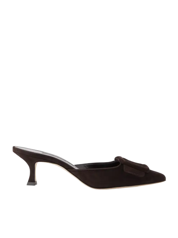 Manolo Blahnik Maysale 50 Buckled Suede Mules - Brown