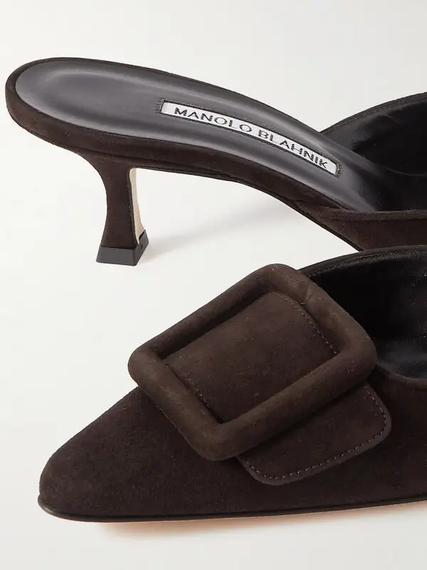 Manolo Blahnik Maysale 50 Buckled Suede Mules - Brown