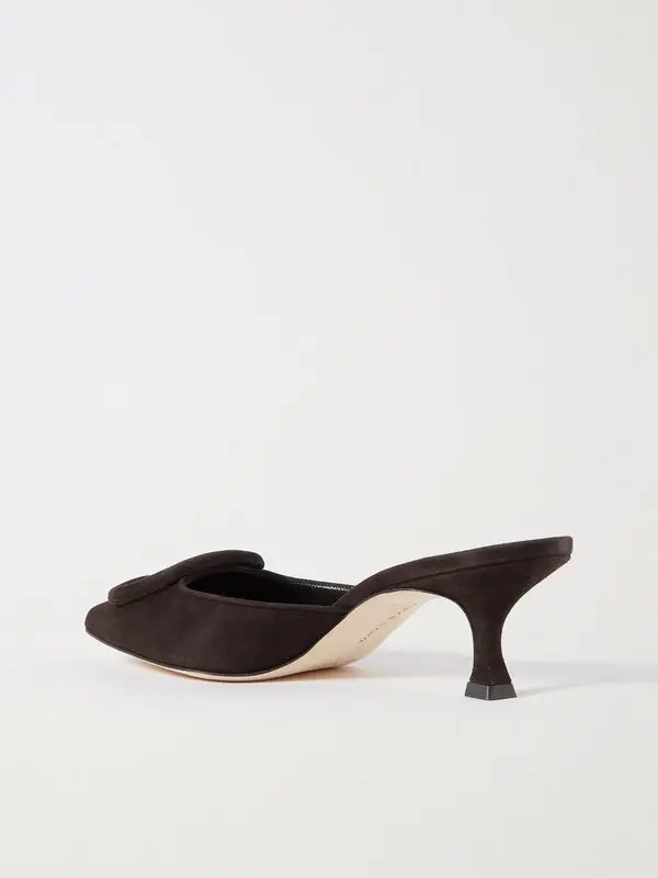 Manolo Blahnik Maysale 50 Buckled Suede Mules - Brown