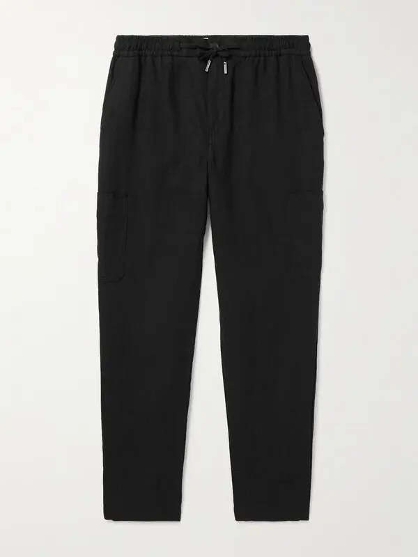 Mr P. Tapered Linen Cargo Trousers - Black