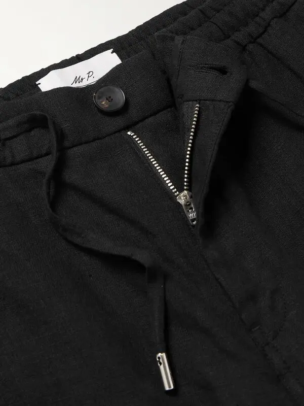 Mr P. Tapered Linen Cargo Trousers - Black