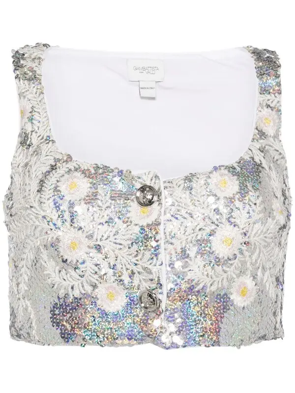 Giambattista Valli Sequined Floral Crop Top