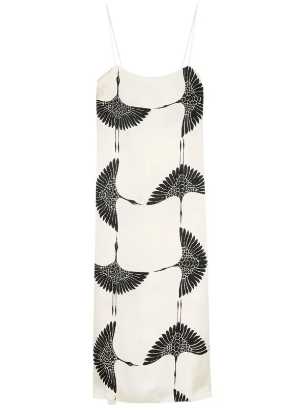 Khaite Sicily Crane-print Midi Dress - Neutrals