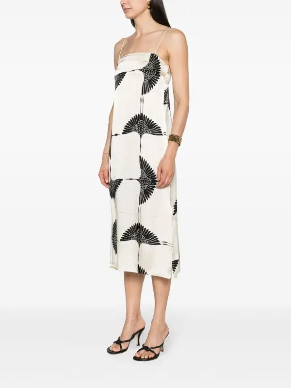 Khaite Sicily Crane-Print Midi Dress In Neutrals - 40% Off | Editorialist