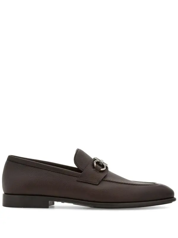 FERRAGAMO Gancini Plaque Leather Loafers - Brown