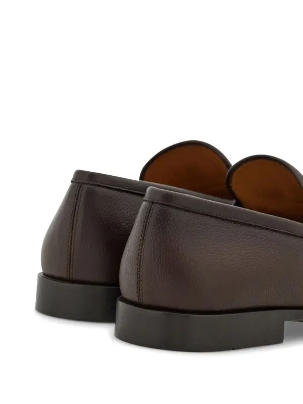 FERRAGAMO Gancini Plaque Leather Loafers - Brown