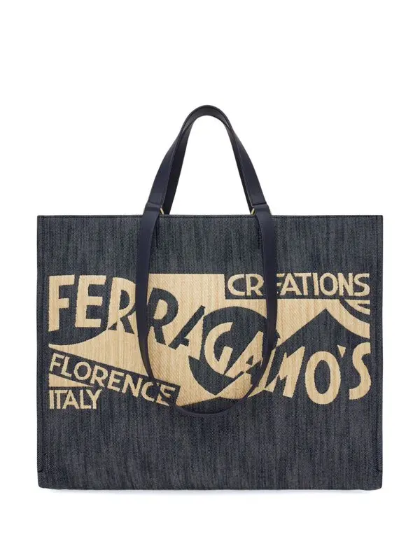 FERRAGAMO Large Venna Logo-embroidered Tote Bag - Blue