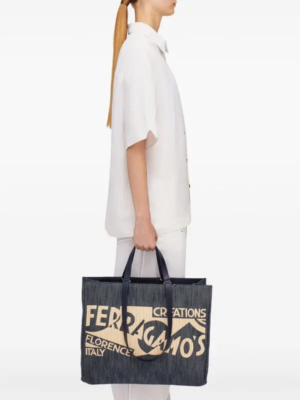 FERRAGAMO Large Venna Logo-embroidered Tote Bag - Blue