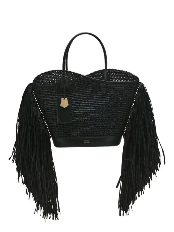 FERRAGAMO Raffia Tote Bag - Black