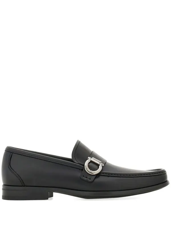 FERRAGAMO Gancini Leather Loafers - Black