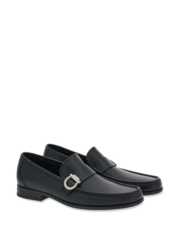 FERRAGAMO Gancini Leather Loafers - Black