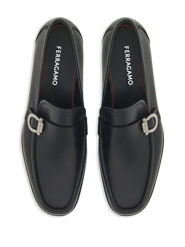 FERRAGAMO Gancini Leather Loafers - Black