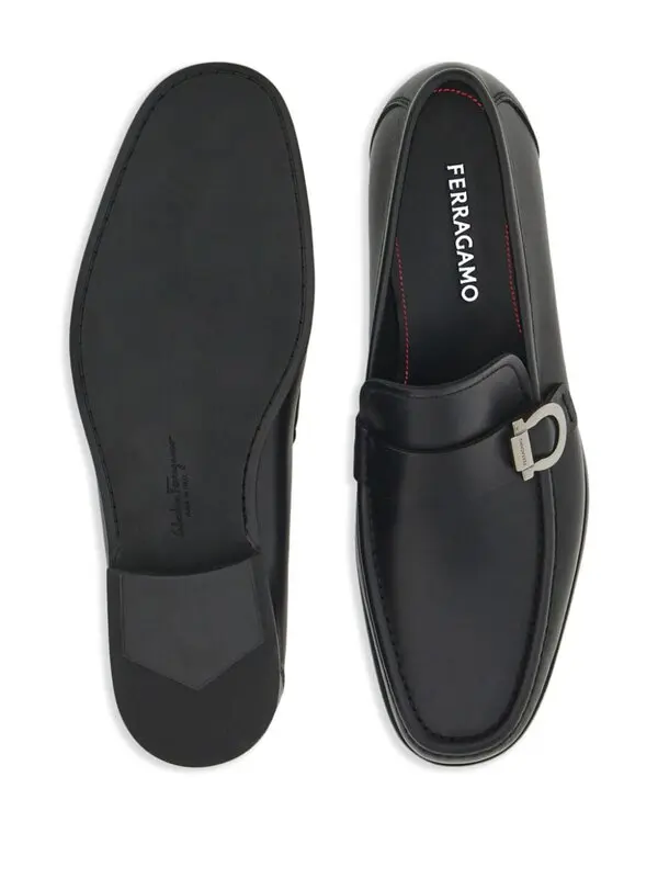 FERRAGAMO Gancini Leather Loafers - Black