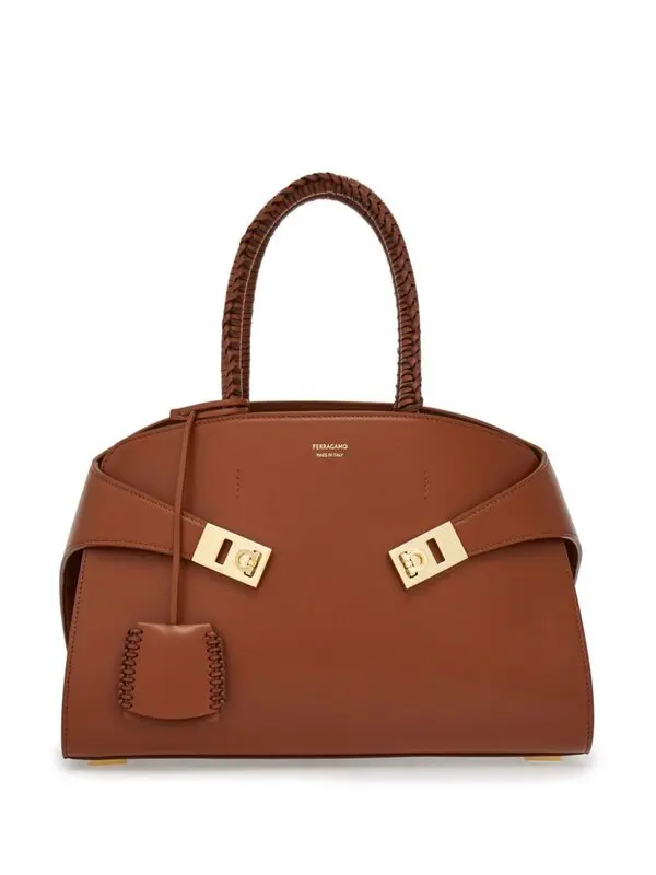 FERRAGAMO The Hug Small Leather Tote Bag - Brown