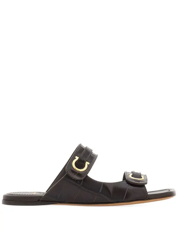 FERRAGAMO Gancini-plaque Leather Slides