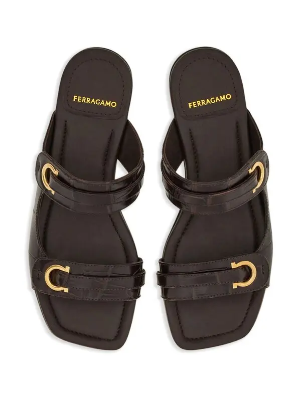 FERRAGAMO Gancini-plaque Leather Slides