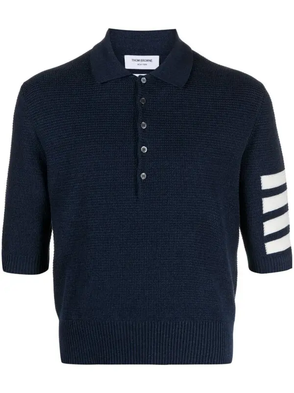 Thom Browne 4-bar Linen-blend Polo - Blue