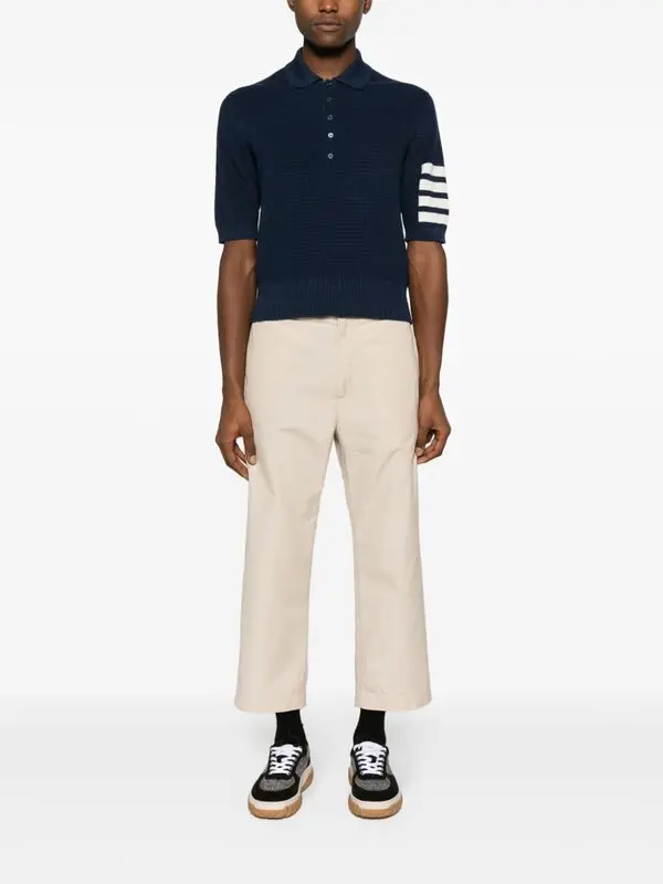 Thom Browne 4-bar Linen-blend Polo - Blue