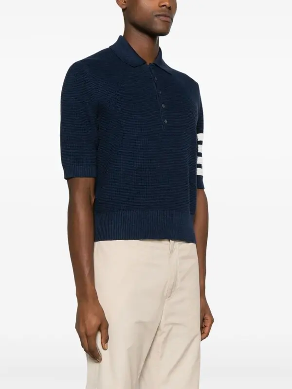 Thom Browne 4-bar Linen-blend Polo - Blue