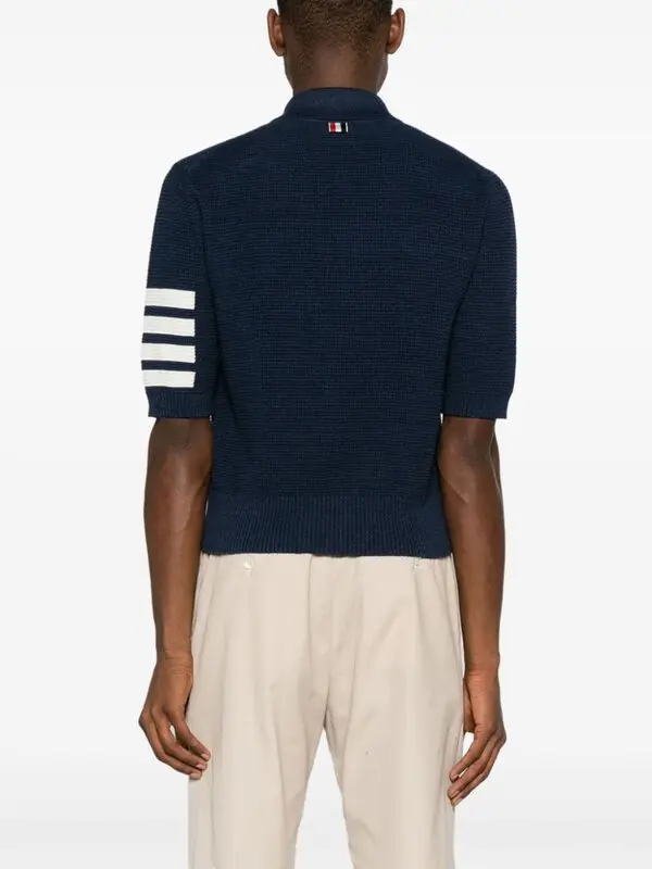 Thom Browne 4-bar Linen-blend Polo - Blue