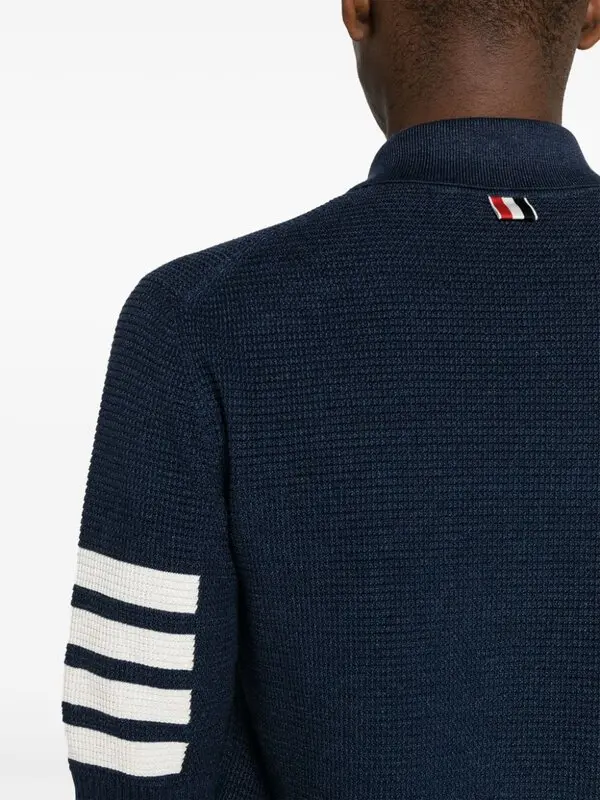 Thom Browne 4-bar Linen-blend Polo - Blue