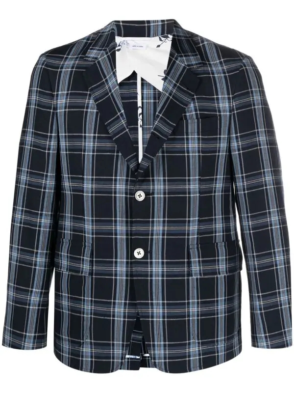 Thom Browne Checked Virgin Wool Blend Blazer - Blue