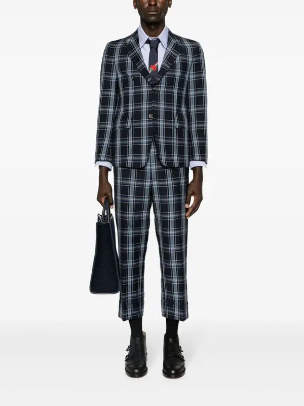 Thom Browne Checked Virgin Wool Blend Blazer - Blue