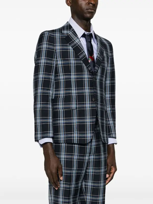 Thom Browne Checked Virgin Wool Blend Blazer - Blue