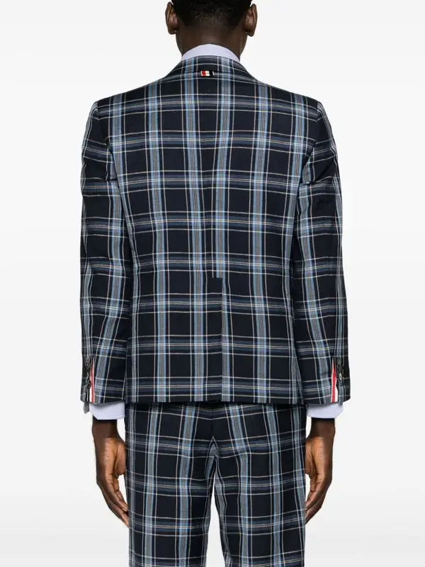 Thom Browne Checked Virgin Wool Blend Blazer - Blue
