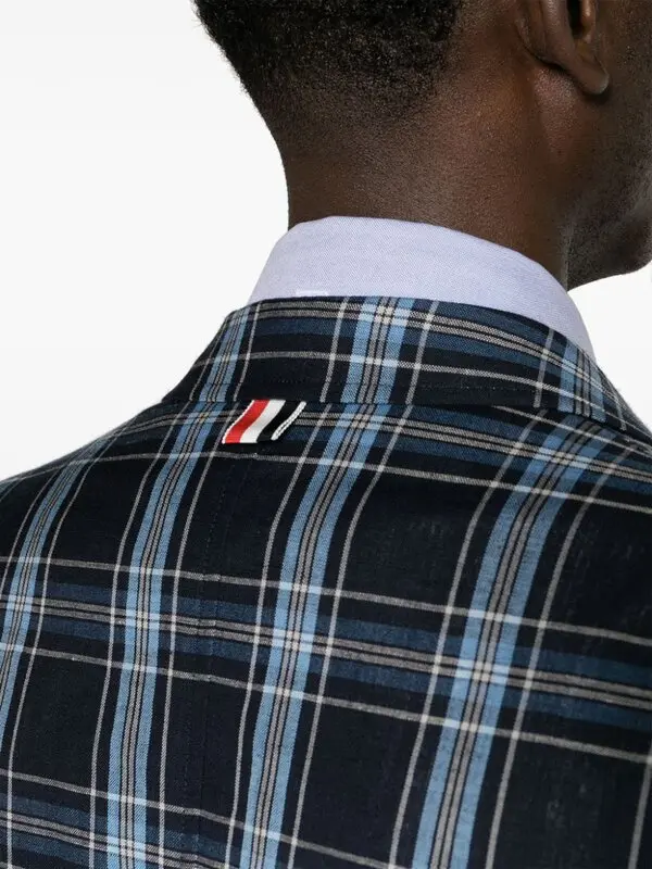 Thom Browne Checked Virgin Wool Blend Blazer - Blue