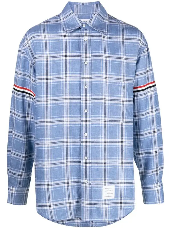 Thom Browne Rwb Stripe Checked Linen Shirt