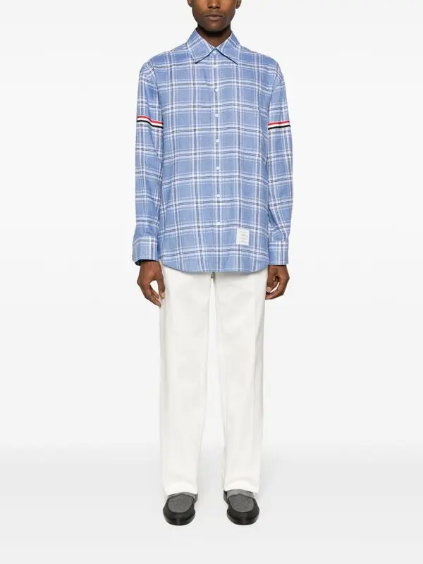 Thom Browne Rwb Stripe Checked Linen Shirt