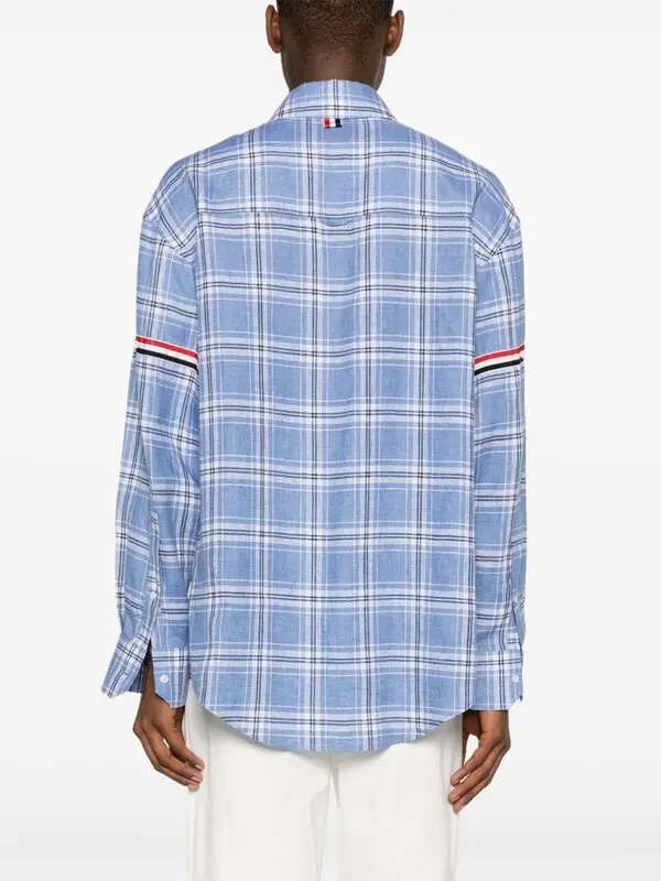 Thom Browne Rwb Stripe Checked Linen Shirt