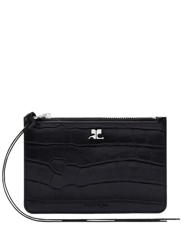COURREGES Ac Crocodile-effect Leather Purse - Black