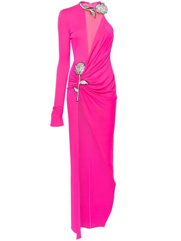 David Koma Floral-appliqué Ruched Gown