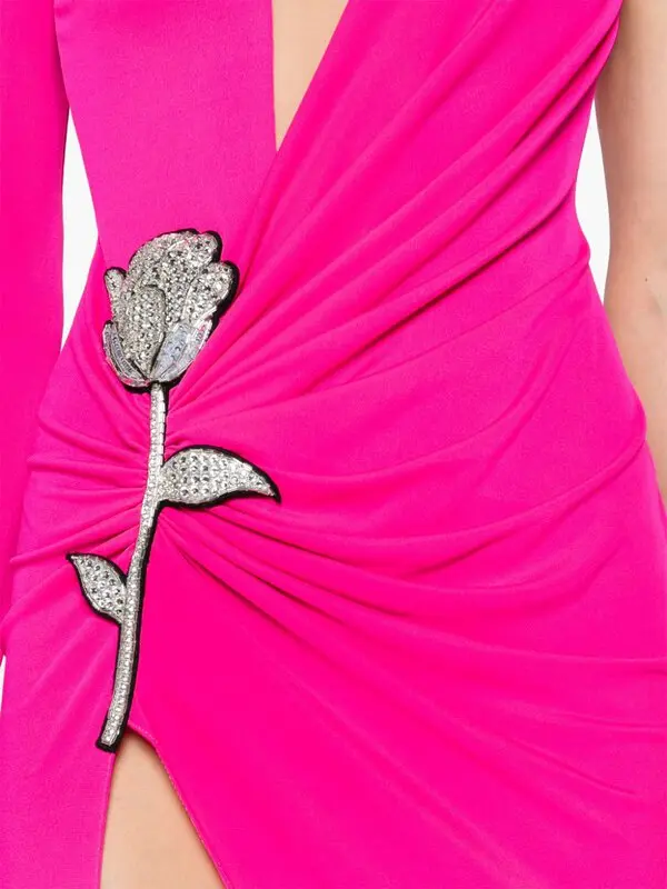 David Koma Floral-appliqué Ruched Gown