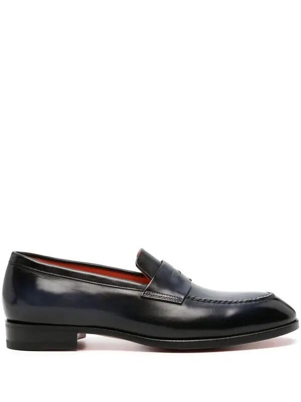 Santoni Faded Leather Penny Loafers - Blue