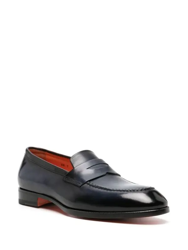 Santoni Faded Leather Penny Loafers - Blue