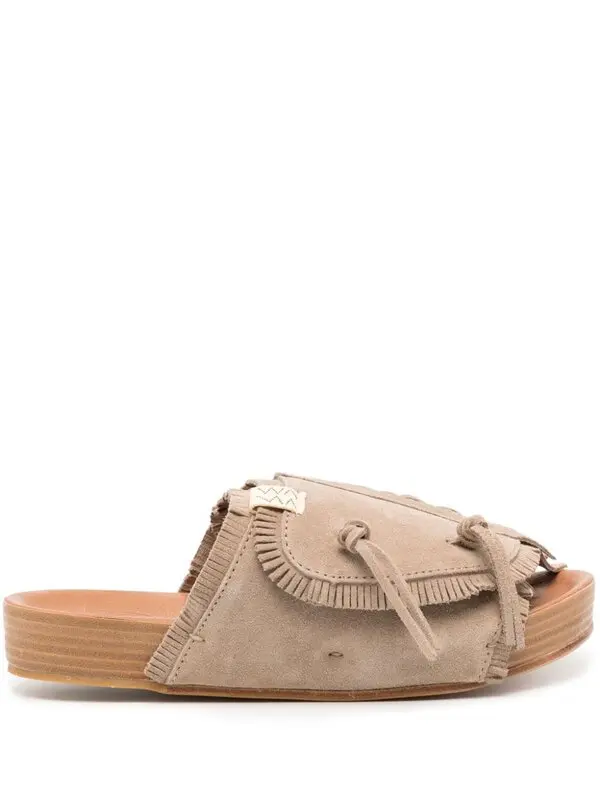 Visvim Christo Shaman Folk Suede Slides - Neutrals
