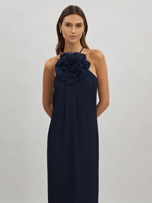 Halston Rosette Maxi Dress - Navy