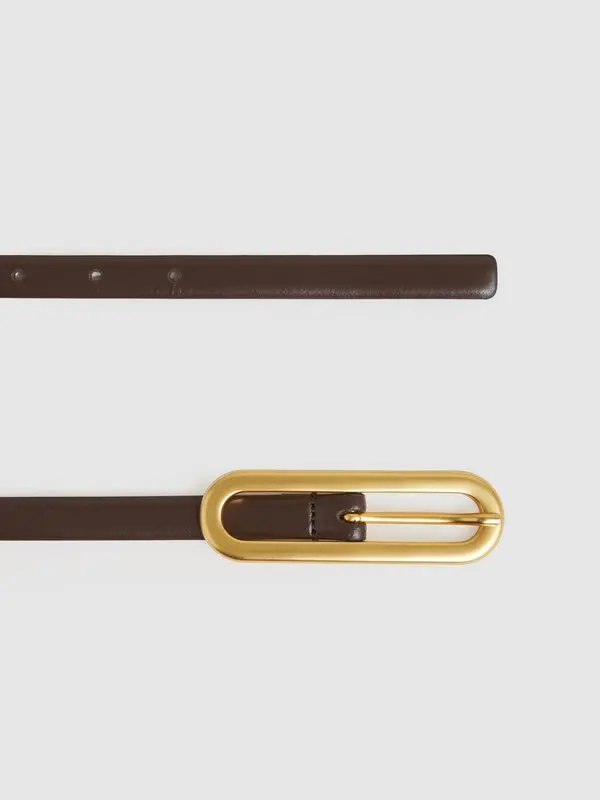 REISS Chaya Leather Belt - Chocolate