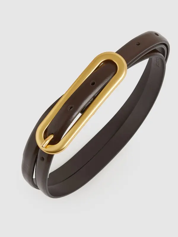 REISS Chaya Leather Belt - Chocolate