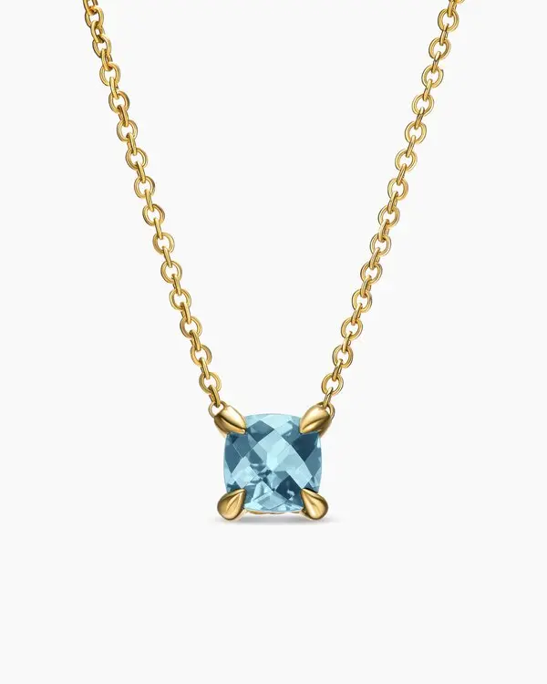 David Yurman 18k Yellow Gold Micro Chatelaine Pendant Necklace - Aquamarine