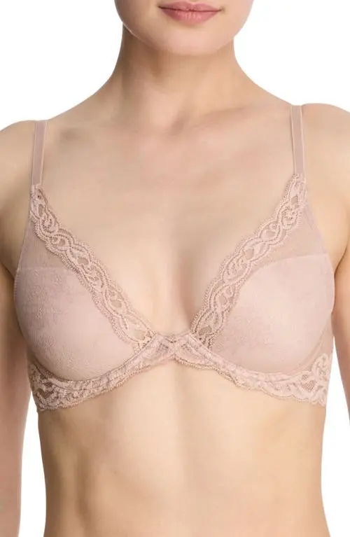 Natori Feathers Plunge T-shirt Bra - Rose Beige Lace/pink Pearl