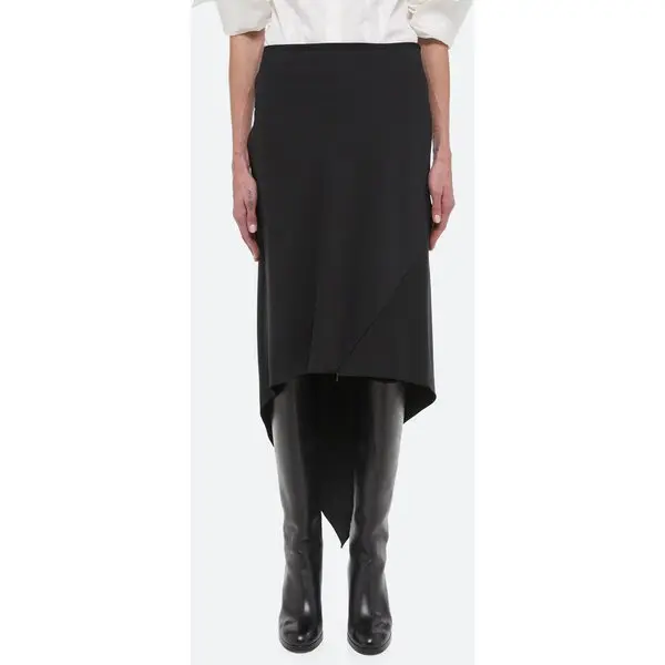 Helmut Lang Scarf Hem Virgin Wool Maxi Skirt - Black
