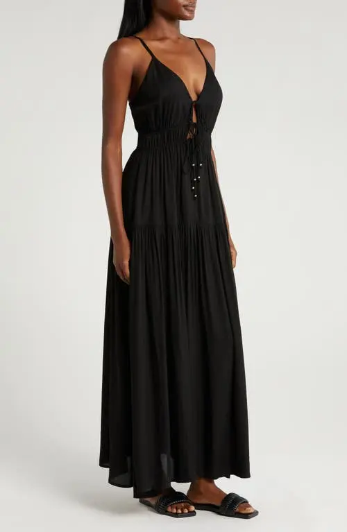 Elan Tie Front Cover-up Maxi Dress - Black