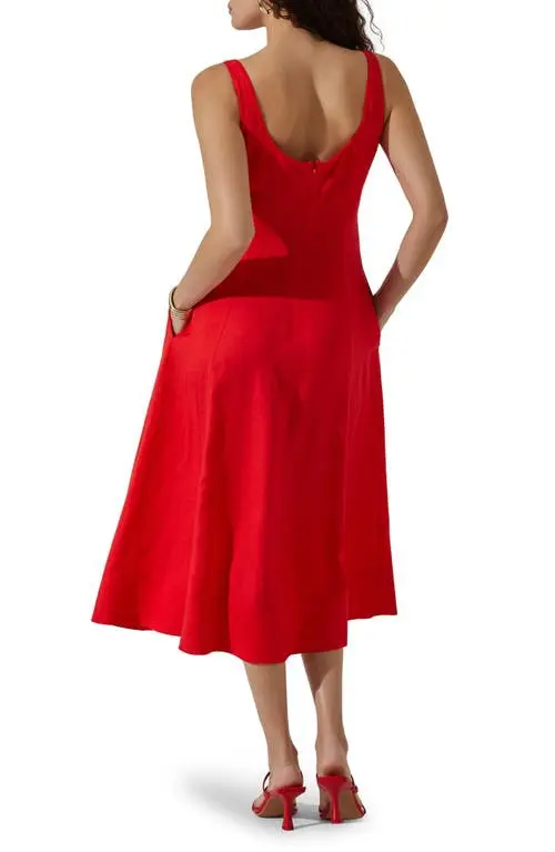 Astr The Label Square Neck Midi Dress - Red | Editorialist