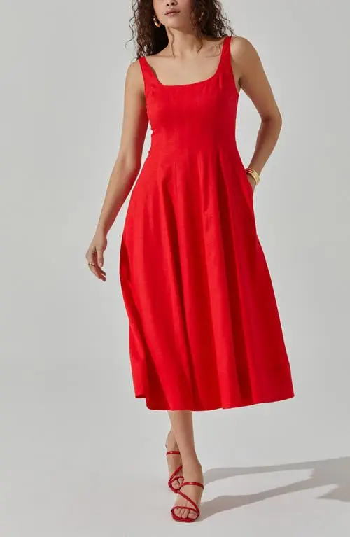Astr The Label Square Neck Midi Dress - Red | Editorialist
