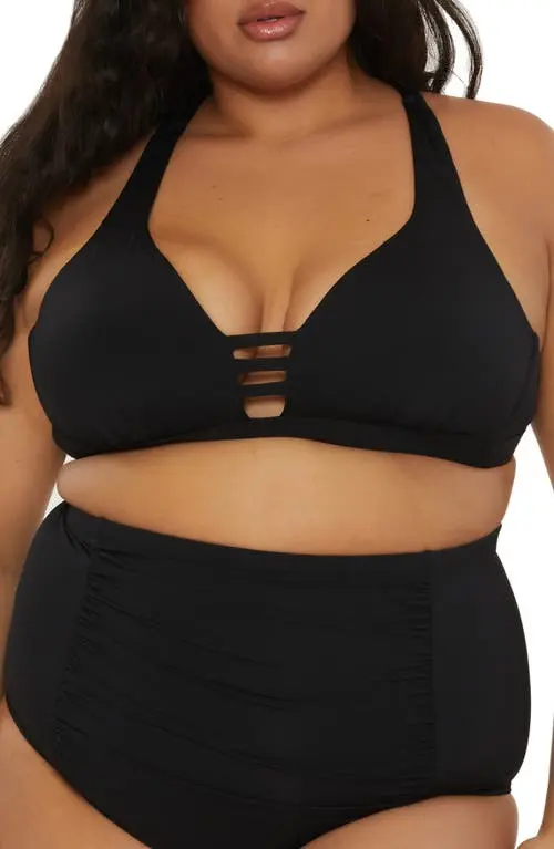 BECCA® By Rebecca Virtue Tab Inset Halter Bikini Top - Black