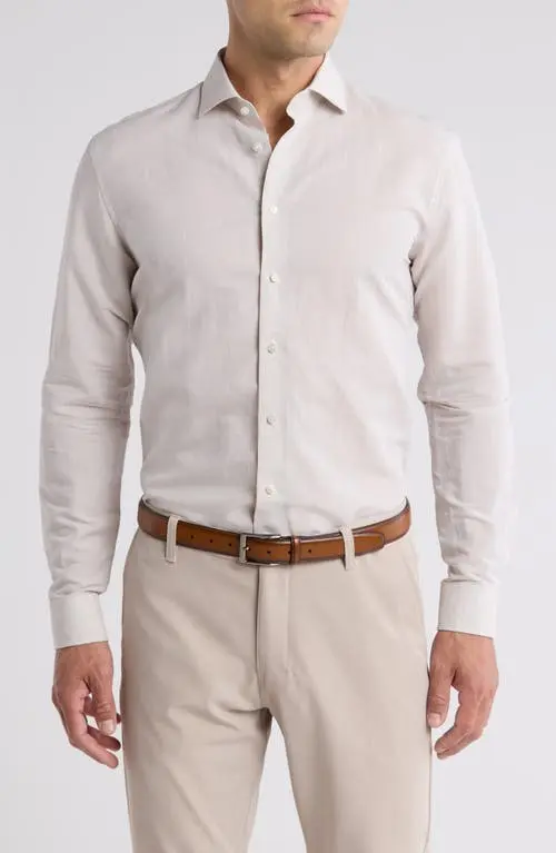 Nordstrom Trim Fit Solid Linen & Cotton Dress Shirt In Tan Mustique Linen -  25% Off | Editorialist